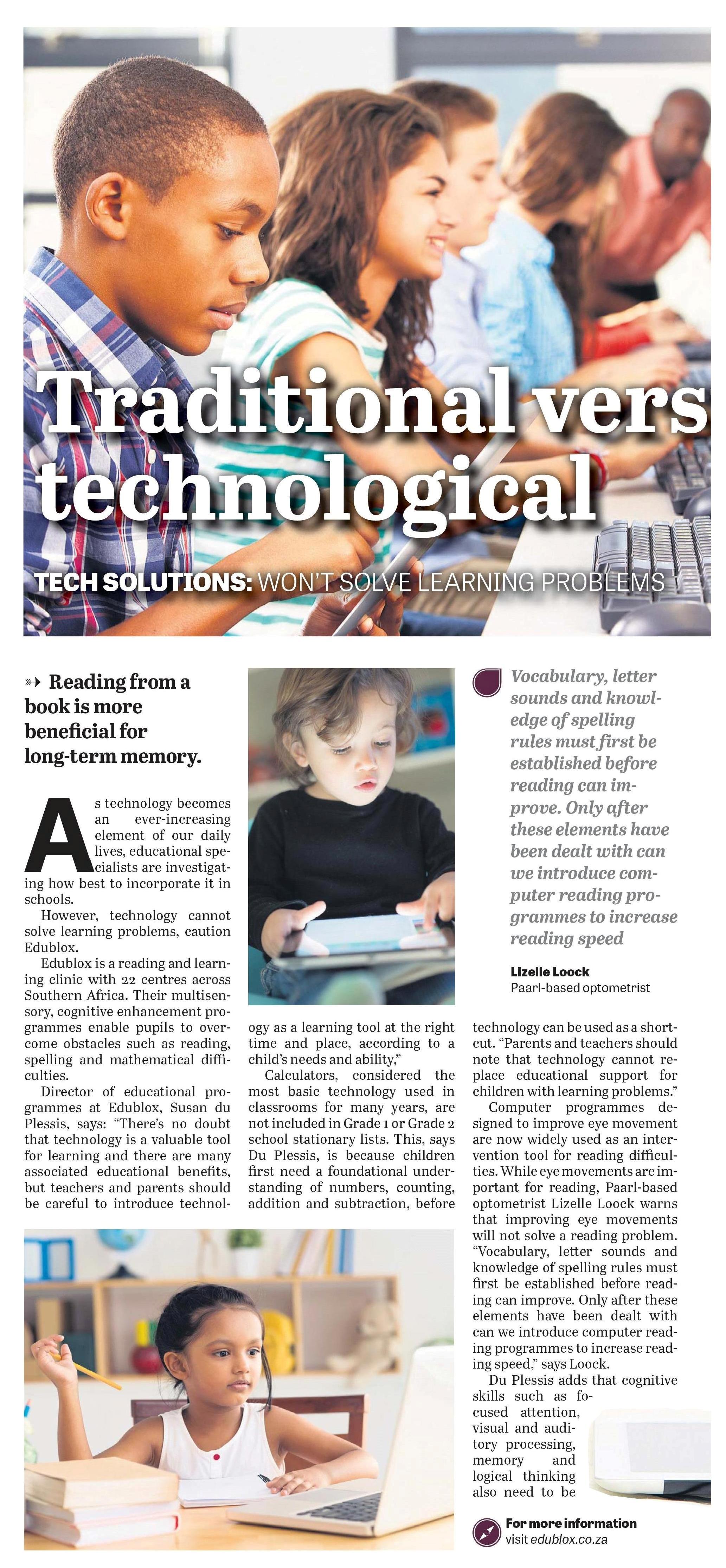 Traditional Versus Technological: Tech Solutions Won't Solve Learning ...
